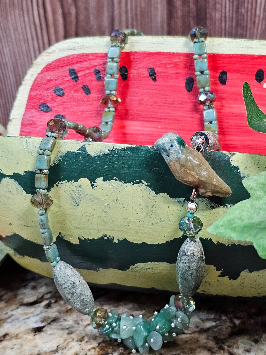 Ceramic Bird Pendant Necklace, Moss Agate, Aventurine, Hand Pinned - Etsy