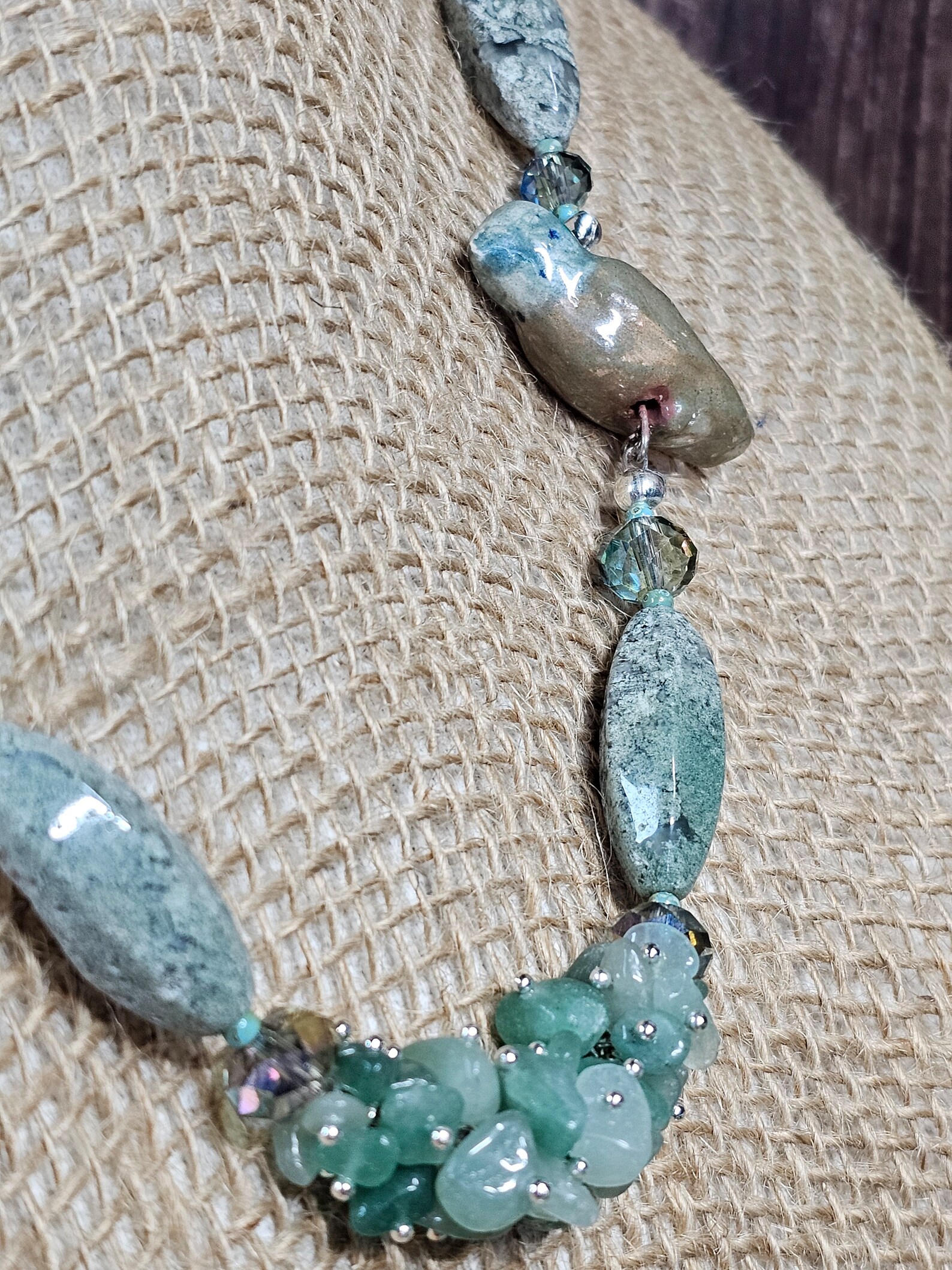 Ceramic Bird Pendant Necklace, Moss Agate, Aventurine, Hand Pinned - Etsy