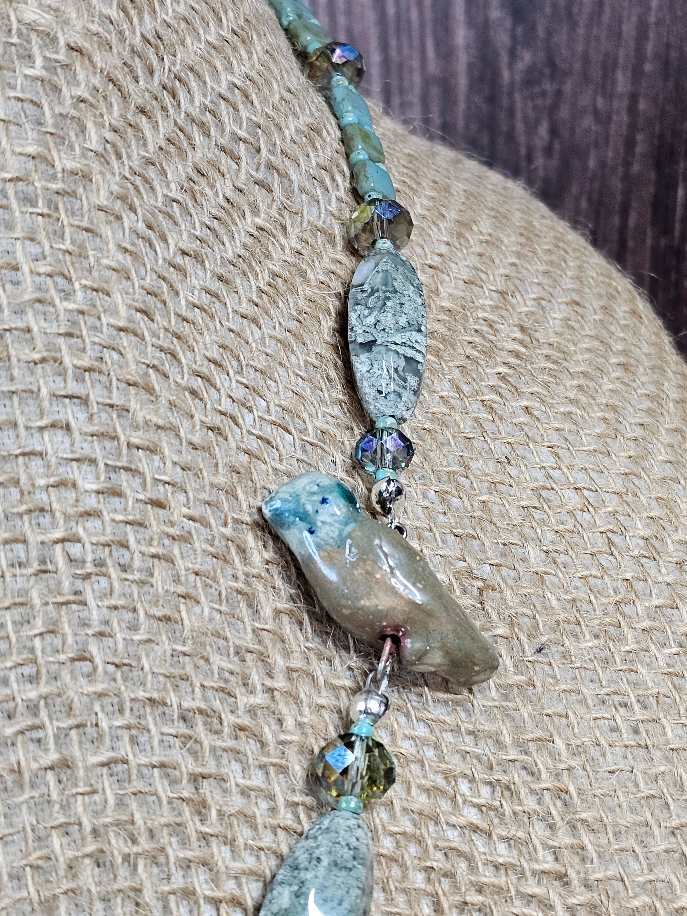 Ceramic Bird Pendant Necklace, Moss Agate, Aventurine, Hand Pinned - Etsy