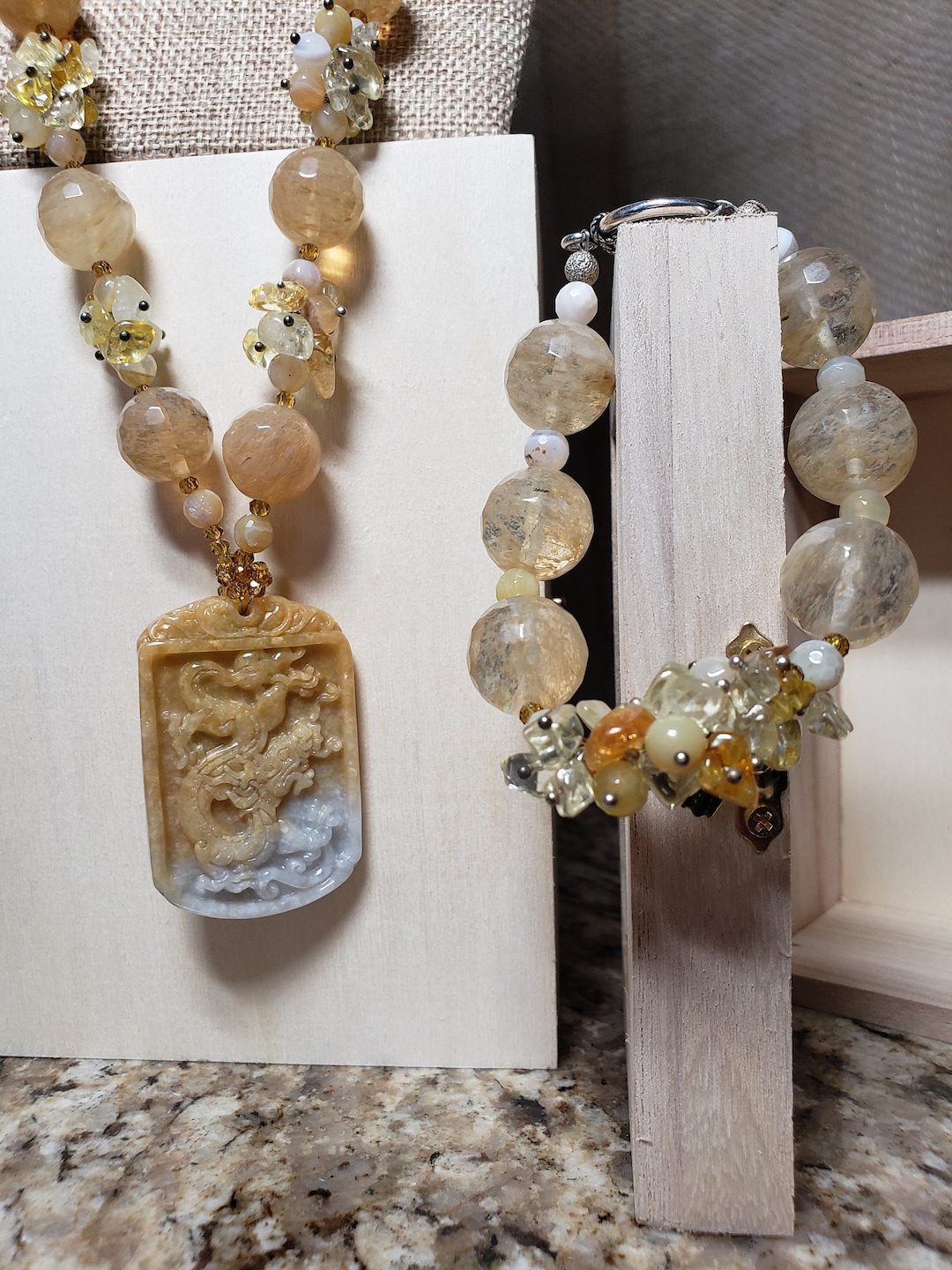 Carved Quartz Dragon Pendant, With Faceted Citrine, Moonstone, and ...