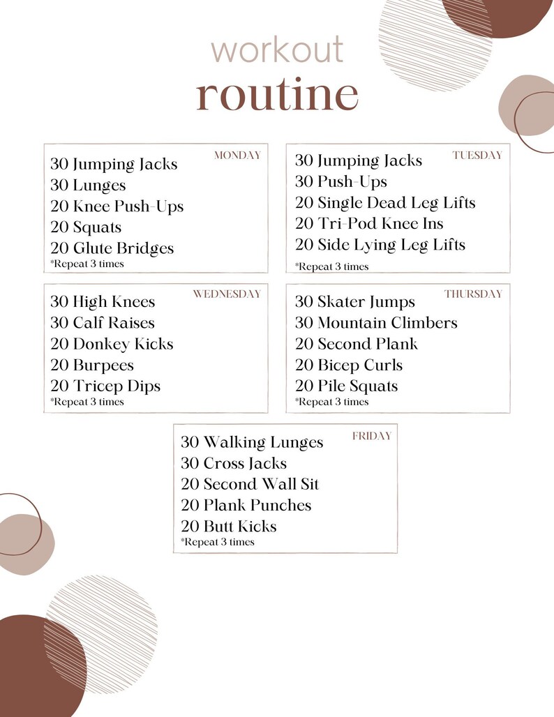 Quick and Easy Weekly Workout Routine - Etsy