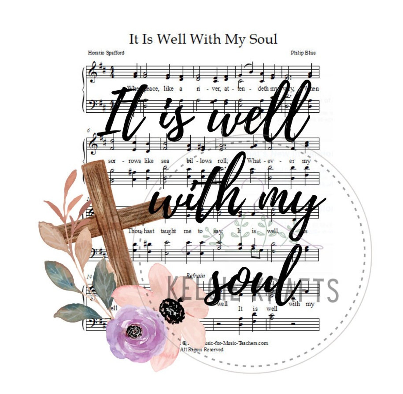 It is Well With My Soul Hymn Floral Digital File- Sublimation Digital ...