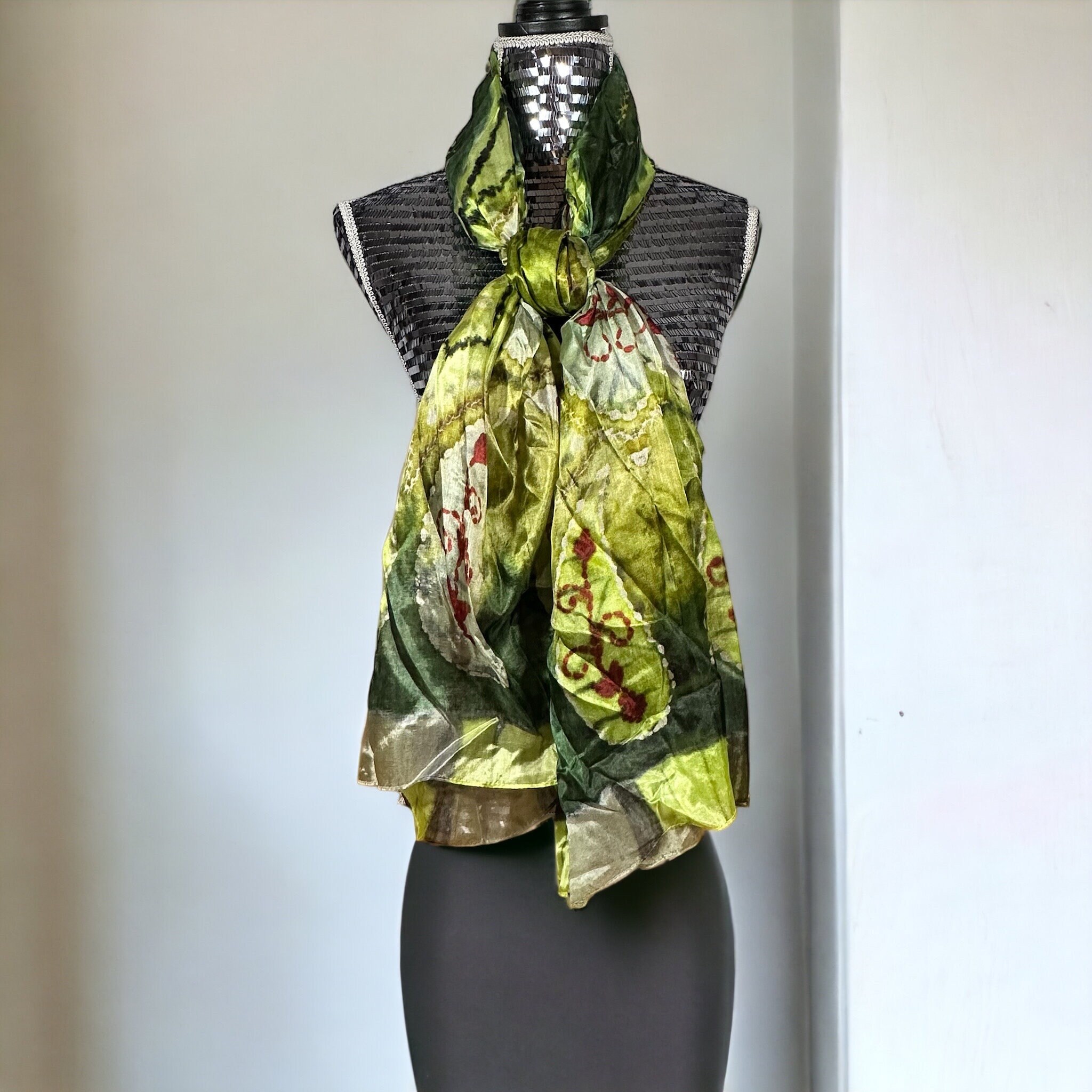 100% Silk French Scarf Holiday Colors Paris Made Parisian Rectangular ...