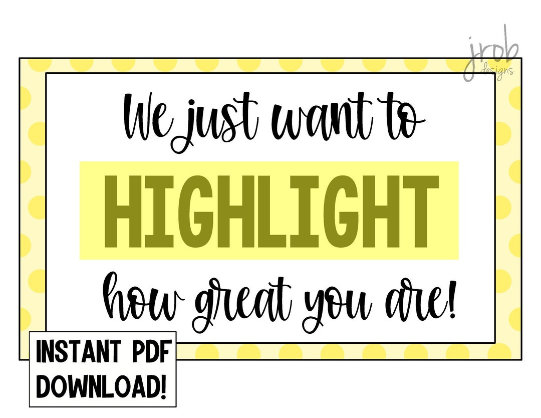 Highlighter Appreciation Printable - Etsy