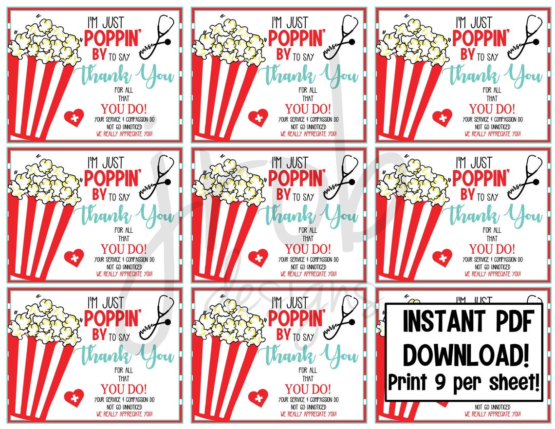 Nurse Appreciation Popcorn Printable - Etsy