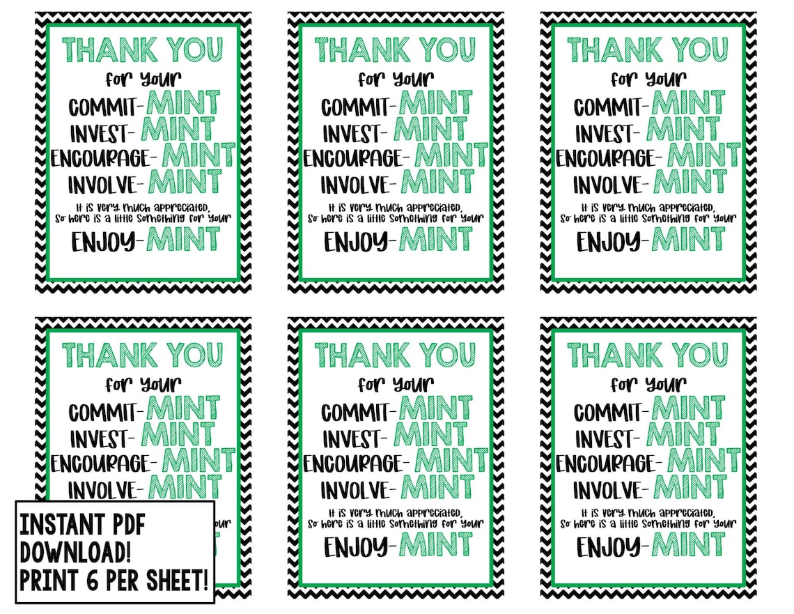 Thank You Mint Printable - Etsy