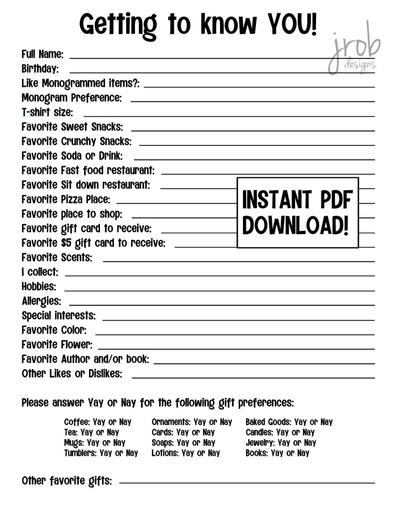 Getting to Know You Printable - Etsy