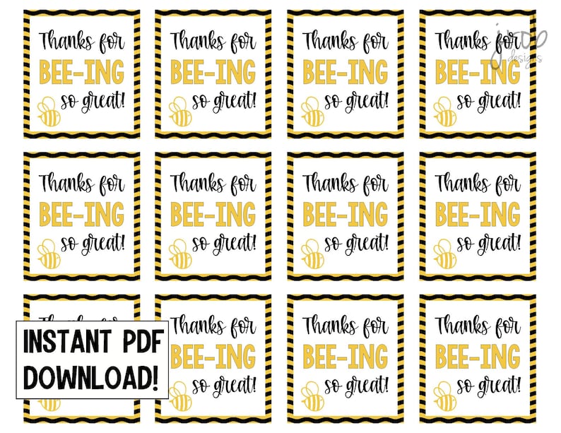 Bee Appreciation Printable: 'thanks for BEE-ING so Great!' (PDF) - Etsy