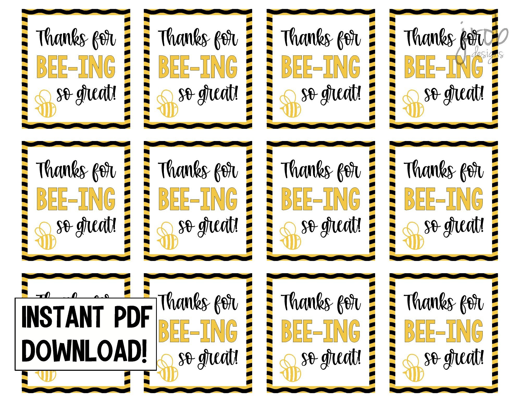 Bee Appreciation Printable: 'thanks for BEE-ING so Great!' (PDF) - Etsy
