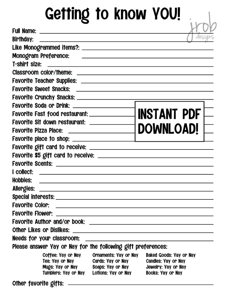 Getting to Know You Printable - Etsy