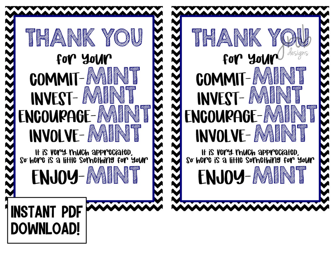 Thank You Mint Printable - Etsy