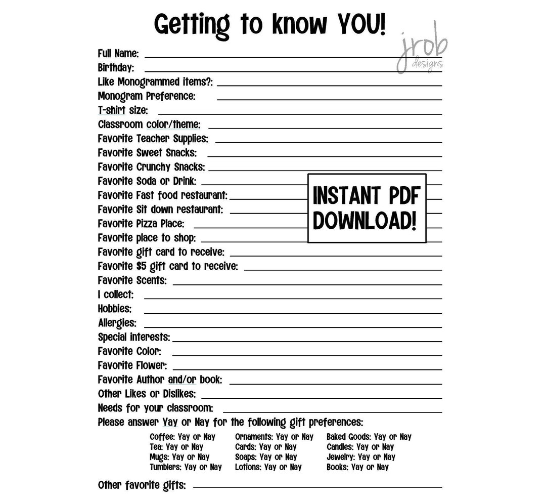 Getting to Know You Printable - Etsy