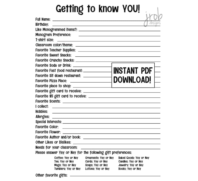 Getting to Know You Printable - Etsy