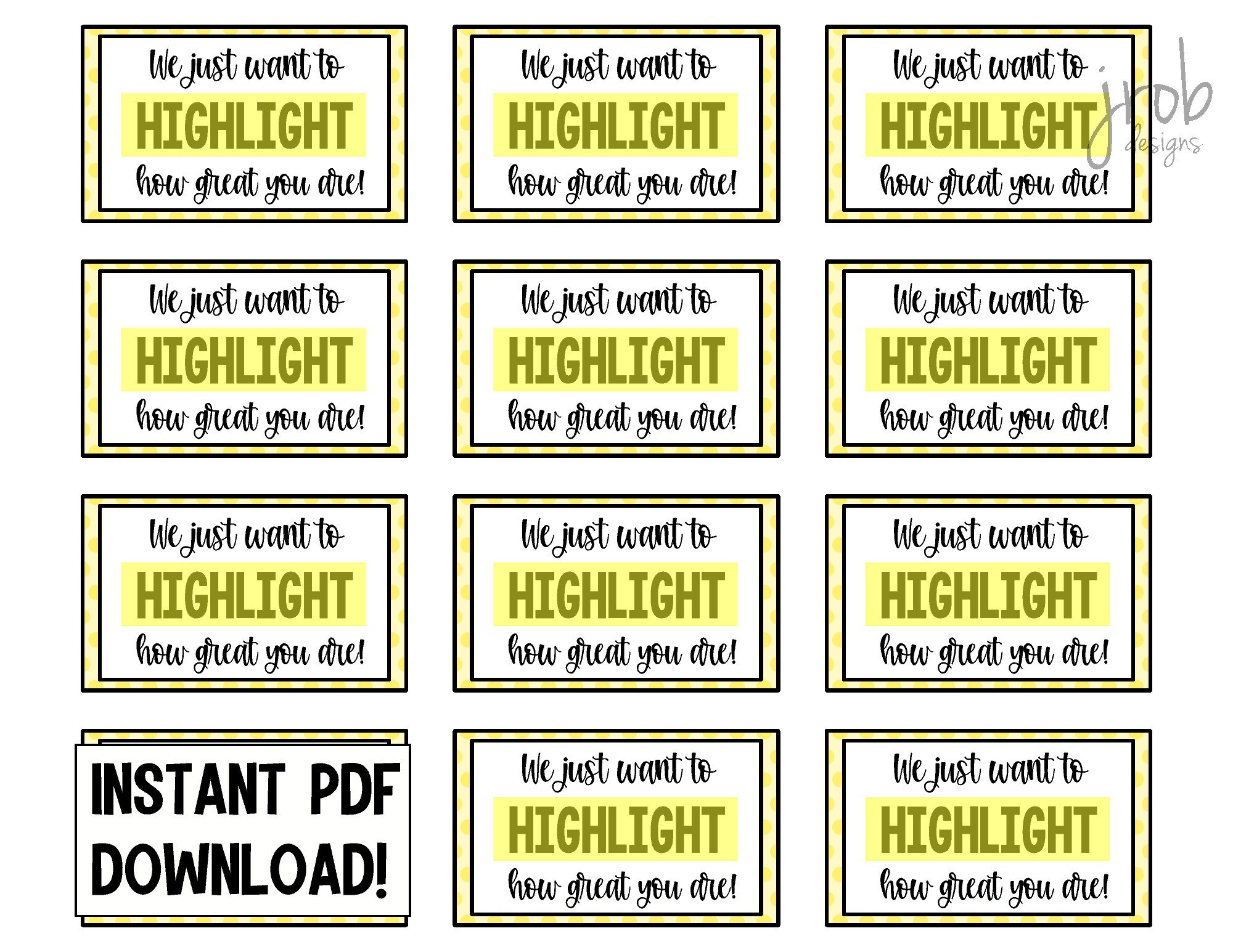 Highlighter Appreciation Printable - Etsy