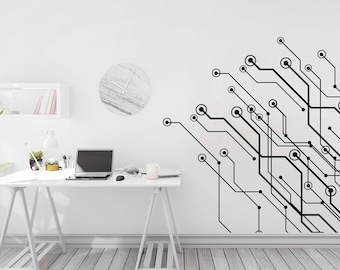 Circuit Board Wall Decal, Technology Vinyl Wall Art Decals, Gamer Room ...