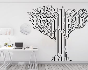 Circuit Board Wall Decal, Technology Vinyl Wall Art Decals, Gamer Room ...