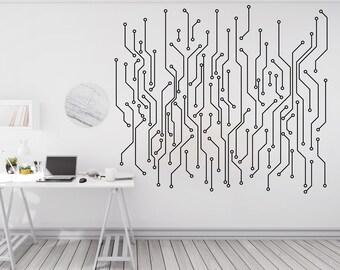 Circuit Board Wall Decal, Technology Vinyl Wall Art Decals, Gamer Room ...