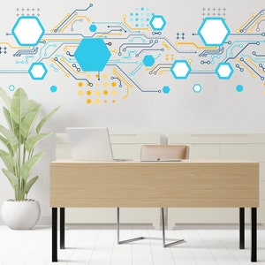Circuit Board World Map Office Wall Art Decal, Technology Vinyl Wall ...