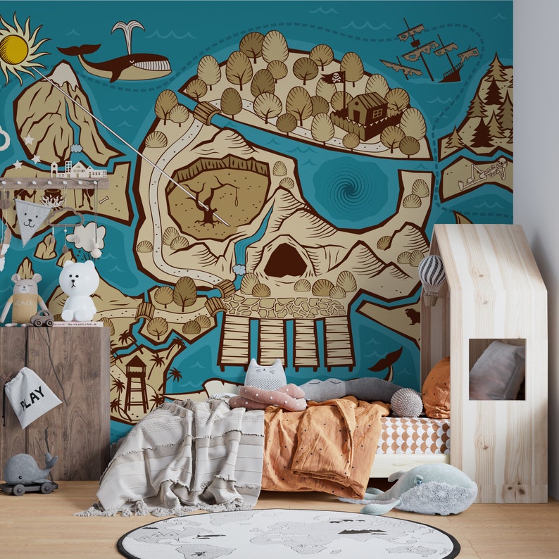 Treasure Map Nursery Mural Pirate Sea Room Mural Sun - Etsy
