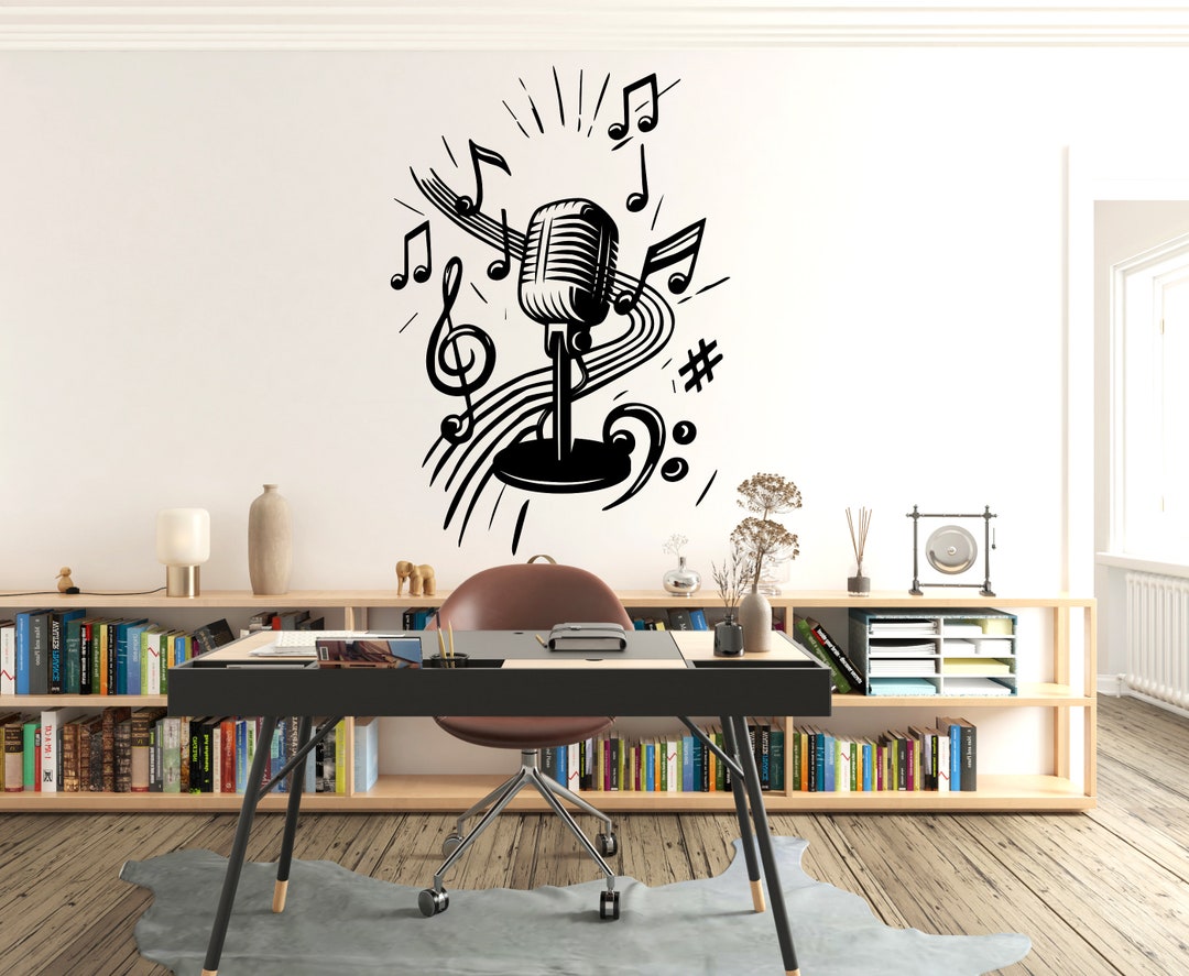 Microphone Wall Decor Music Wall Decal Music Notes Wall Decor Musician ...