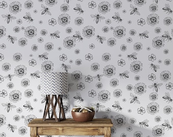Flower Honey Bee Wallpaper - Etsy