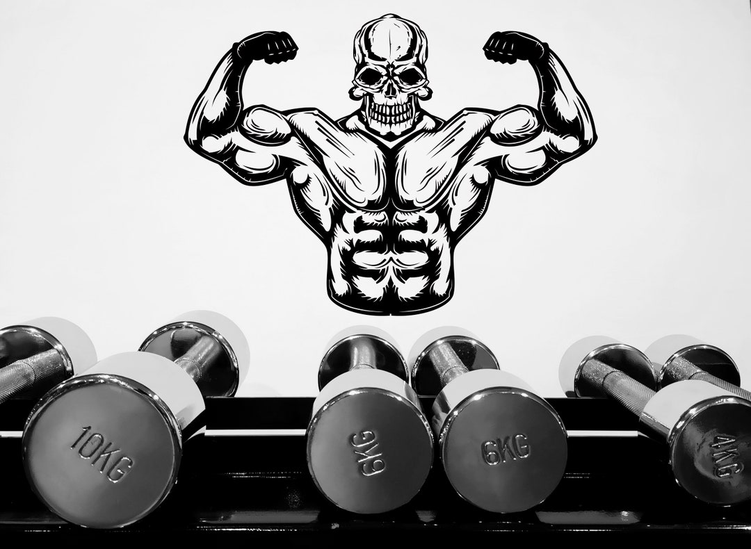 Gym Wall Decor Skull Bodybuilder Gym Stickers Fitness Wall Art Gym Wall ...