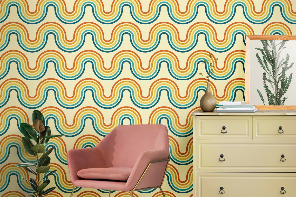 Rainbow Wallpaper Rainbow Mid Century Modern Fabric Wallpaper - Etsy