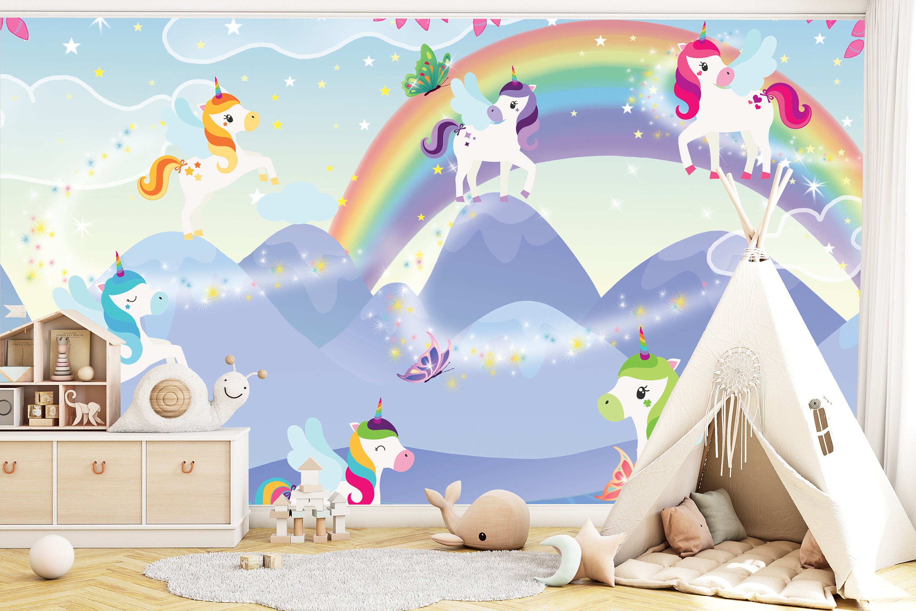Unicorn Mural unicorn Mural Unicorn Magical Girls Room Mural - Etsy
