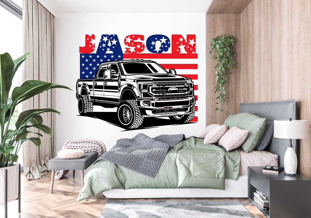 Truck Custom Name American Flag Racing Car 4x4 Flags Wall Decal Wheel ...