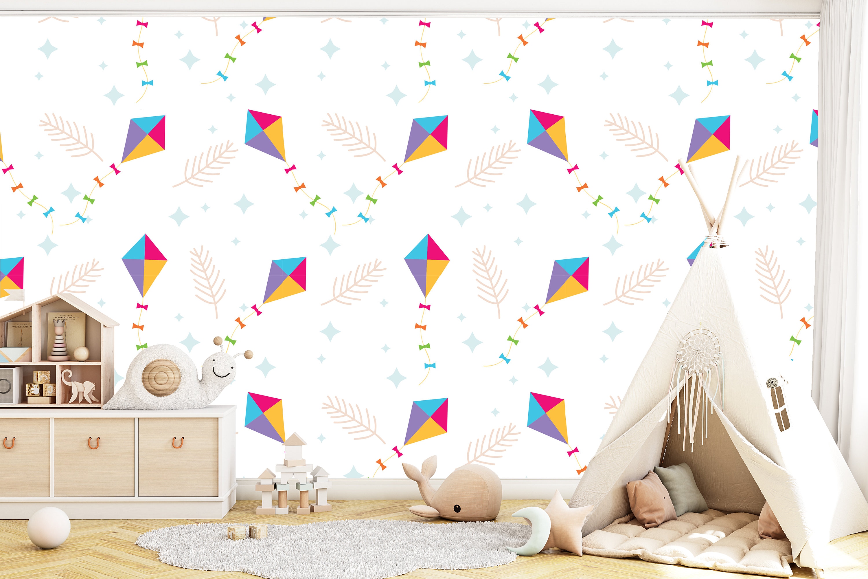 Kites Wallpaper Kites Fabric Nursery Peel and Stick Wall Decor Kites ...