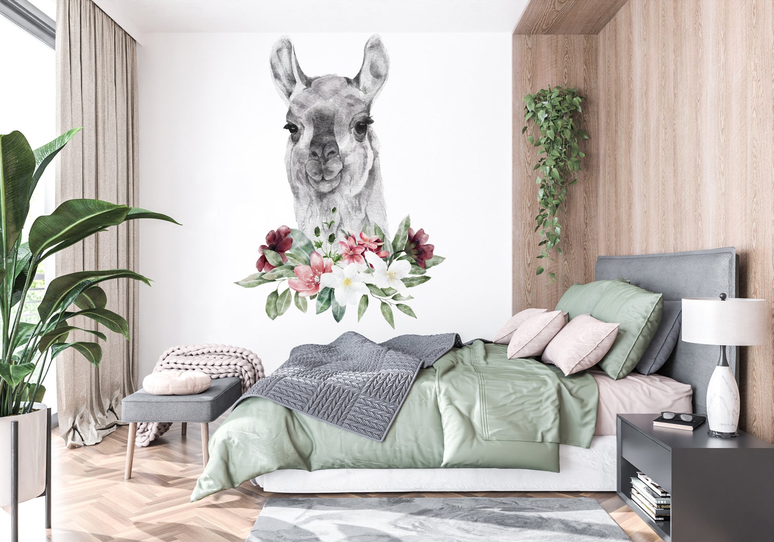 Llama Wall Decal, Llama Flower Wall Art, Llama Head Wall Decor Llama ...