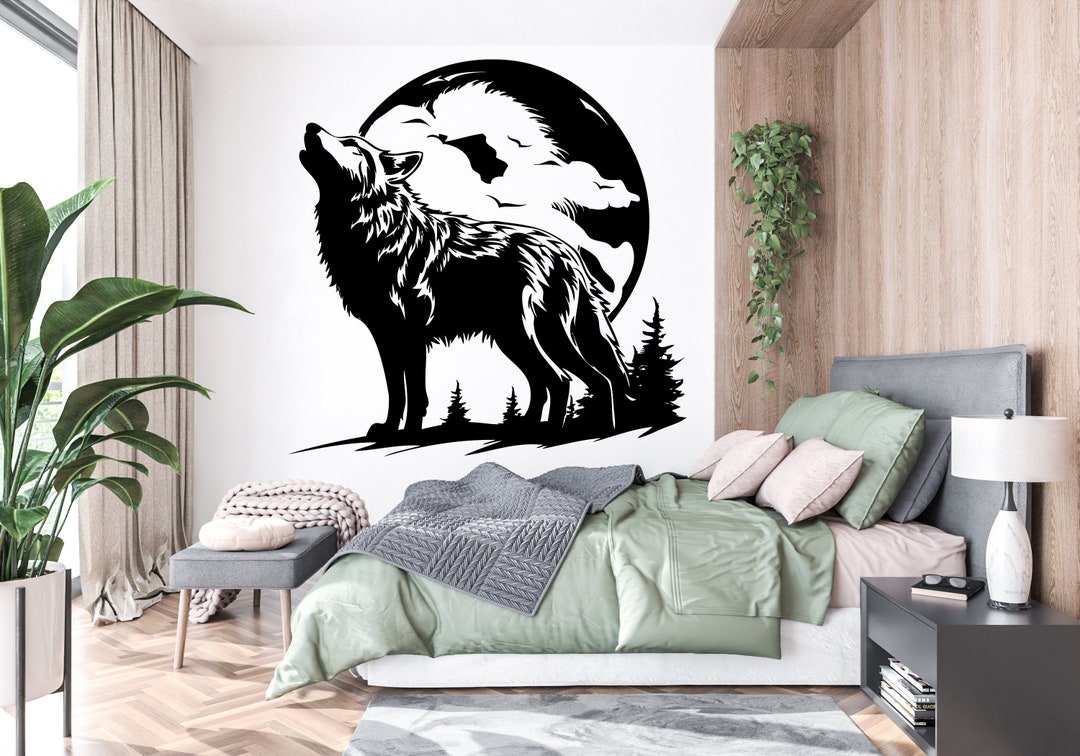 Wolf Howling Wall Decal, Wolf Wall Art, Wolf Howling Room Wall Decor ...