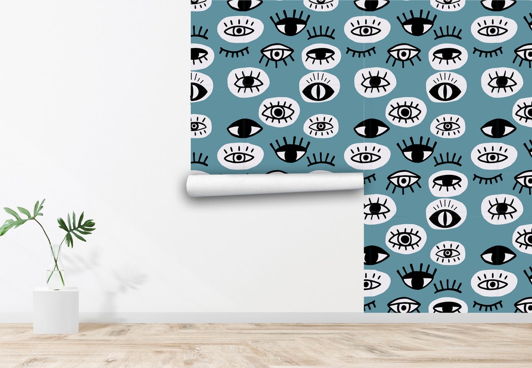 Abstract Eyes Wallpaper Eyes Art Fabric Moon Wallpaper Seamless Mid ...