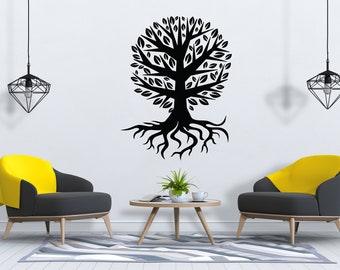 Celtic Tree Vinyl Wall Decal Leaves Roots Irish Ornament Decor - Etsy