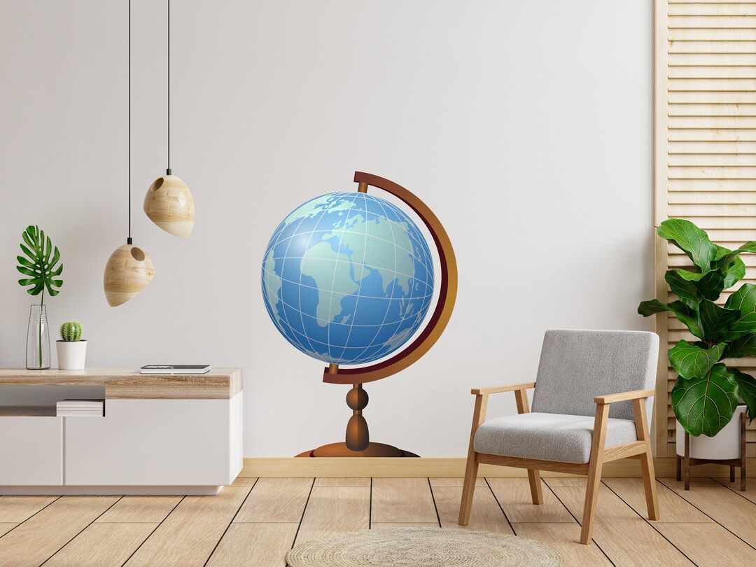 Globe Map Wall Decal, Globe Vinyl Sticker Home Office Decor, Planet ...