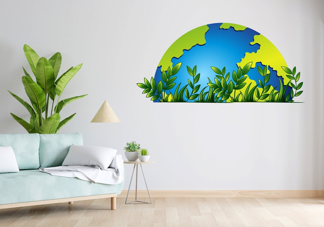 Greenery Planet Earth Decor, Globe Vinyl Sticker Home Office Decor ...