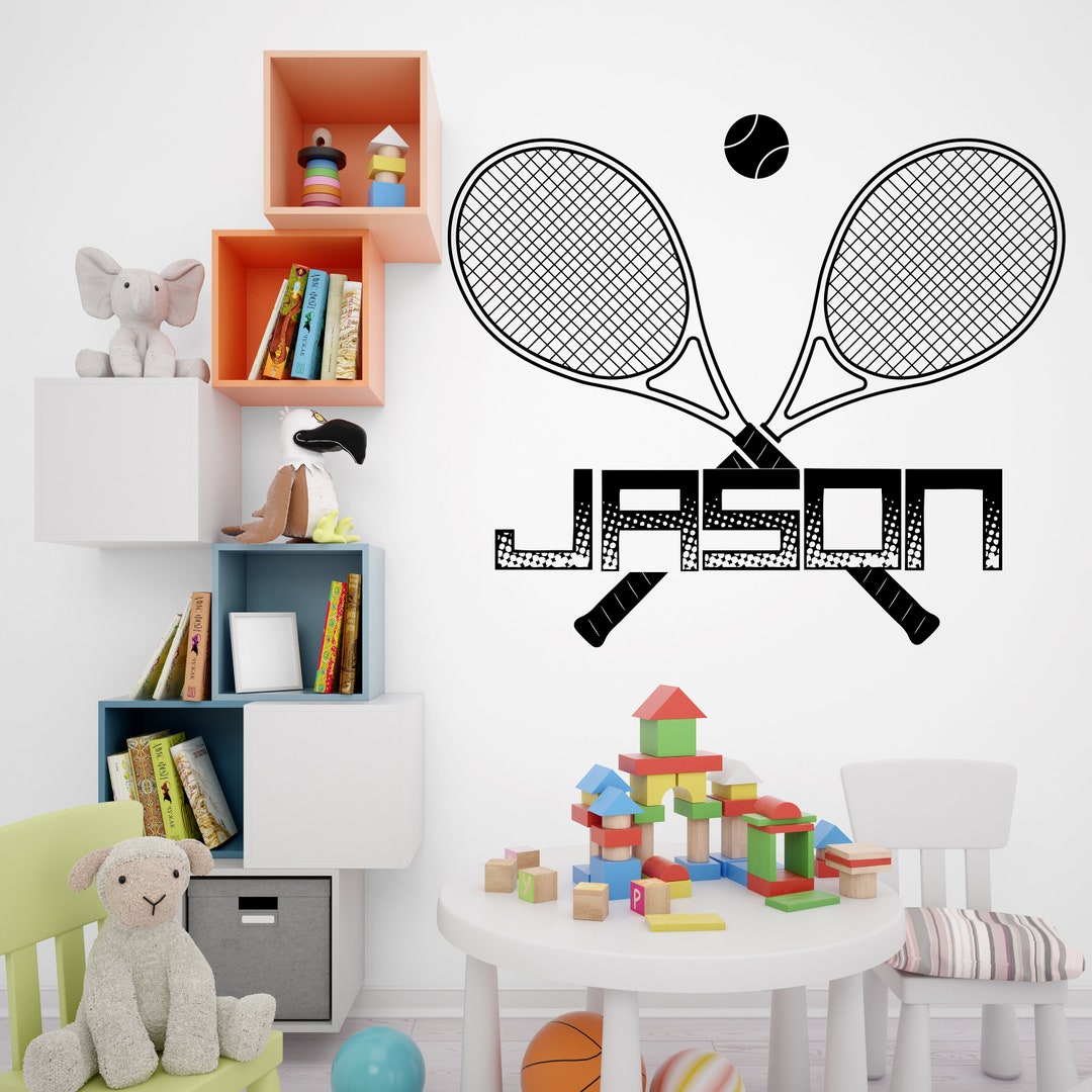 Personalized Name Tennis Wall Decal Tennis Rackets Wall Decal Sport ...