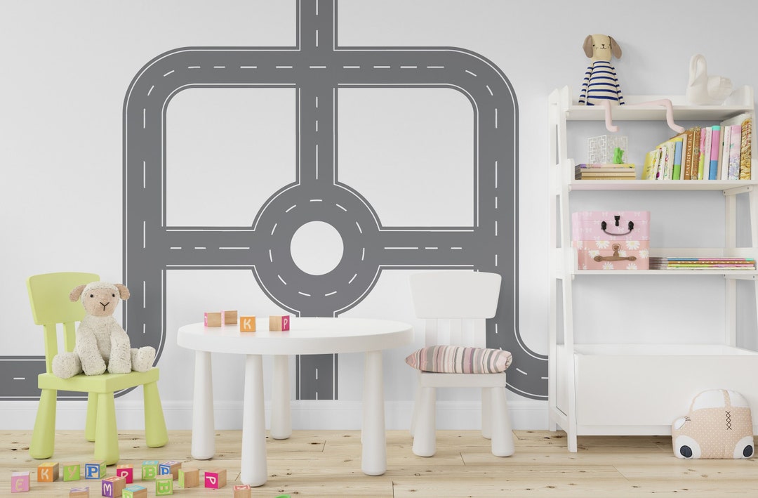 City Road Wall Decor, Transportation Wall Decal, Roundbout Wall Decal ...
