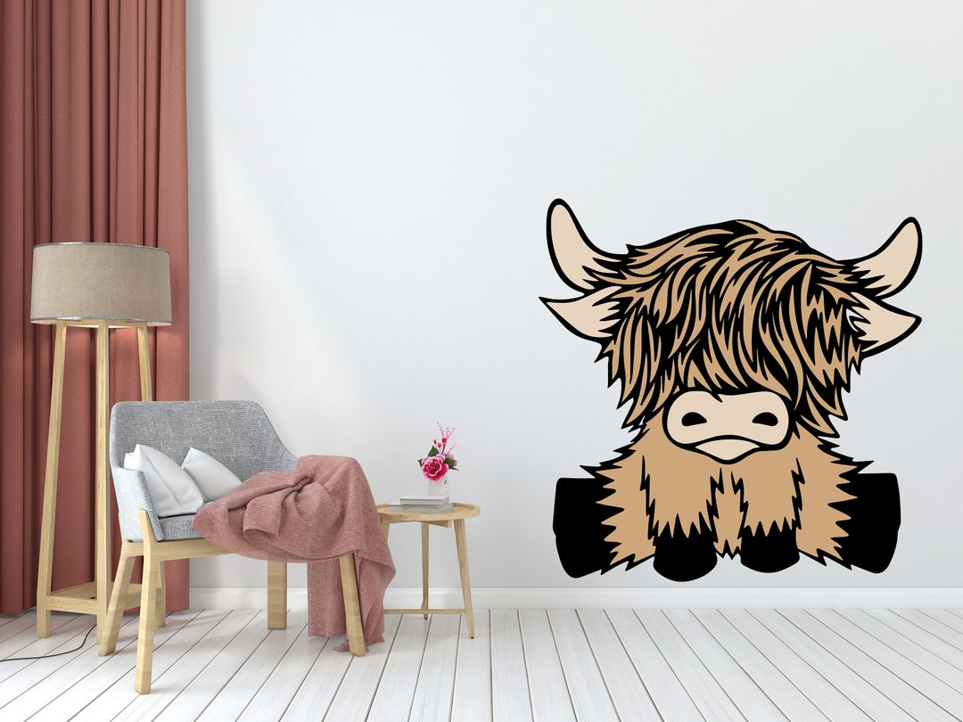 Highland Cow Wall Decal, Cow Wall Art, Highland Cow Wall Decor Cow Wall ...