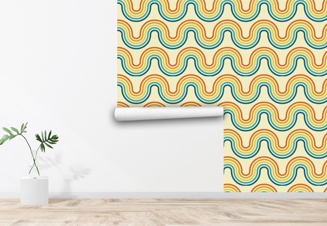 Rainbow Wallpaper Rainbow Mid Century Modern Fabric Wallpaper - Etsy