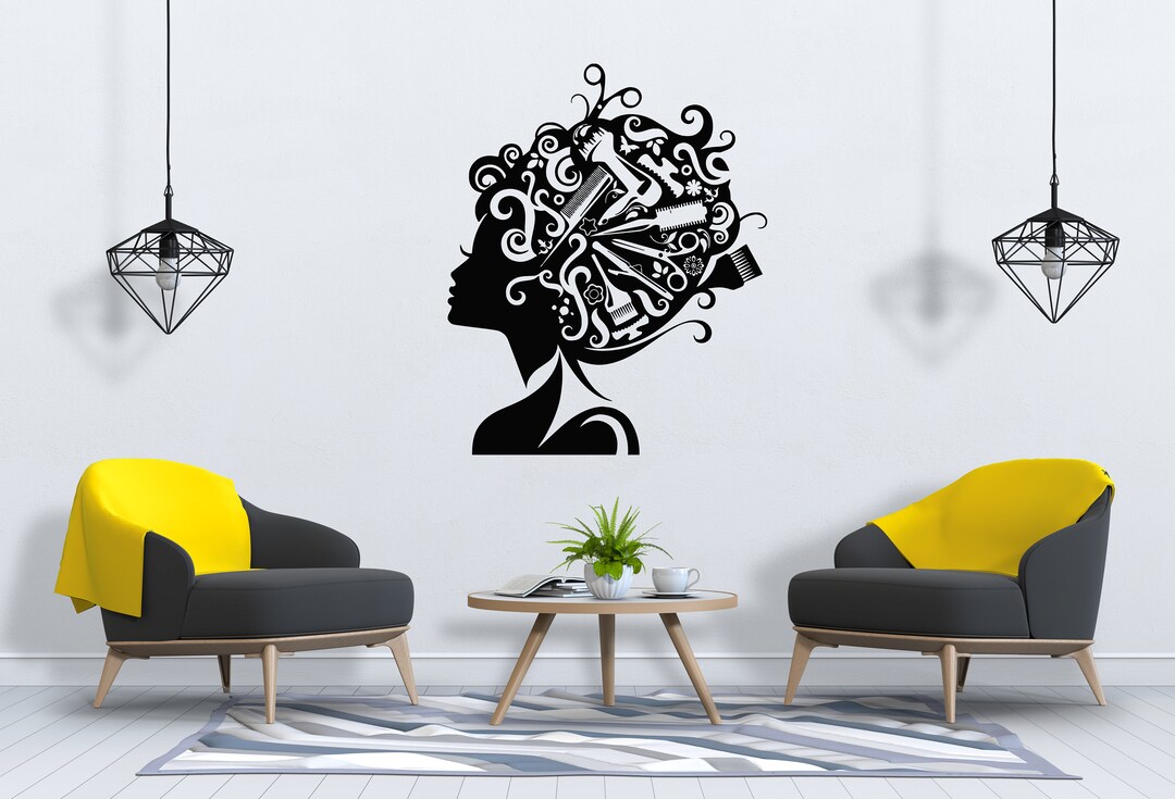 Hair Salon Wall Window Decal Sticker Hair Stylist Hair Tools Scissors ...