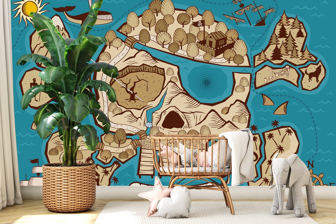 Treasure Map Nursery Mural - Pirate Sea Room Mural Sun Wallpaper Gifts ...