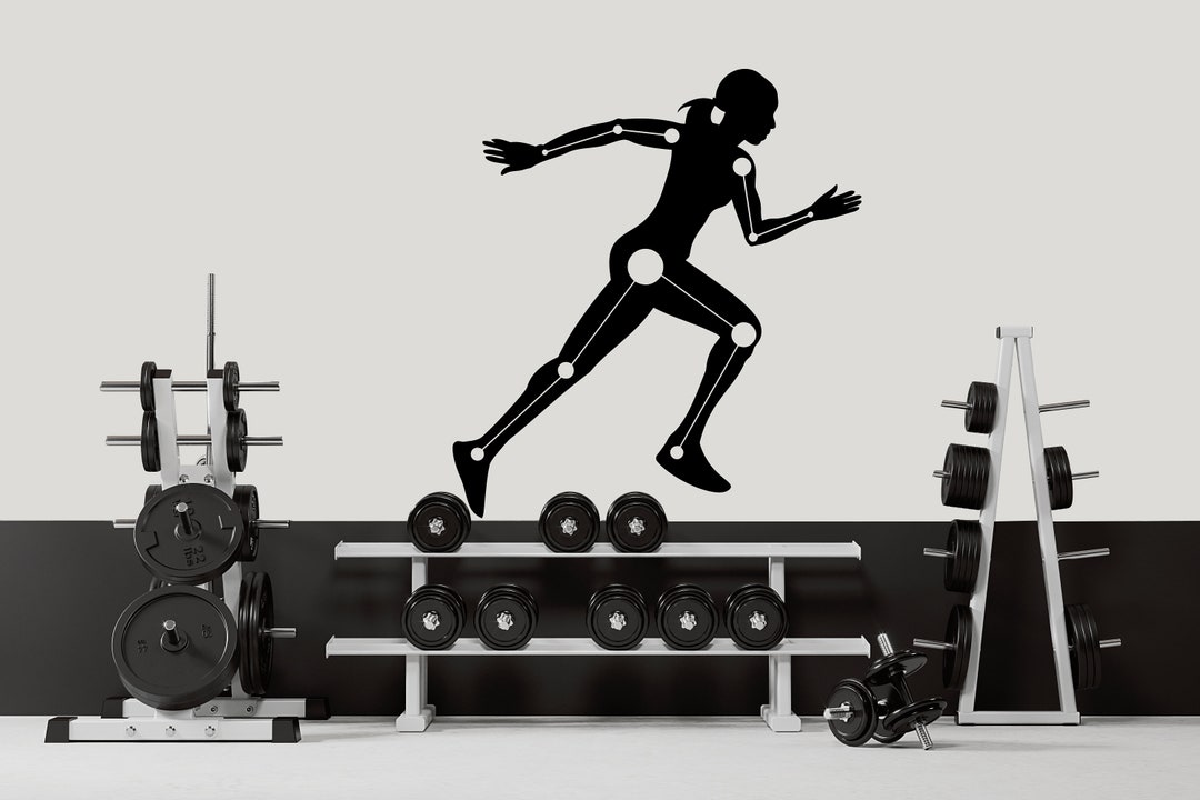 Running Girl Wall Decal Gym Wall Art Crossfit Wall Stickers Vinyl ...