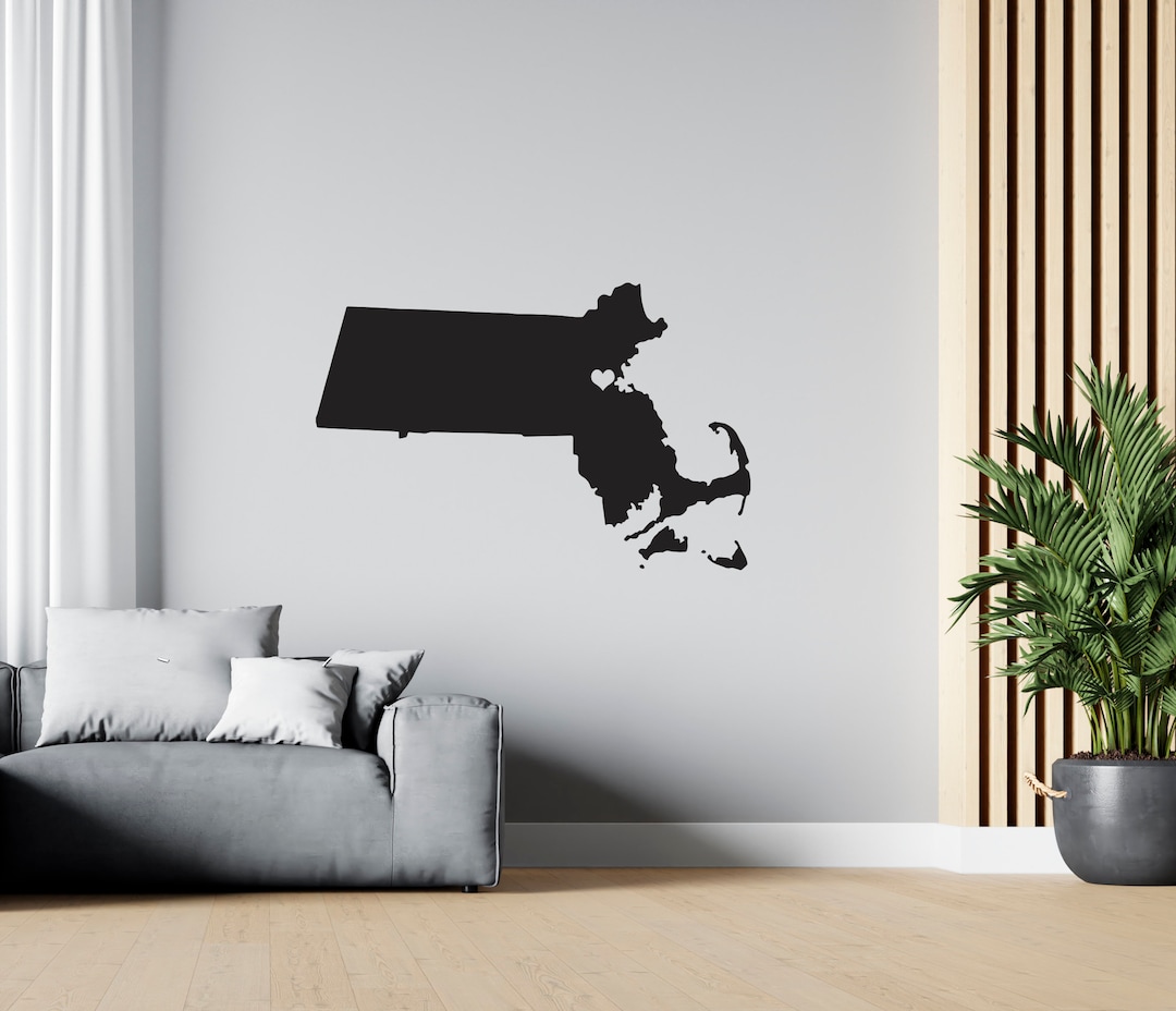 MASSACHUSETTS US Map Wall Decal USA State Wall Decal Map Wall Sticker ...