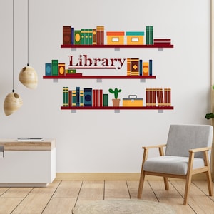 Library Sign Library Decal Wall Art Books Wall Decals Decor Books Wall ...