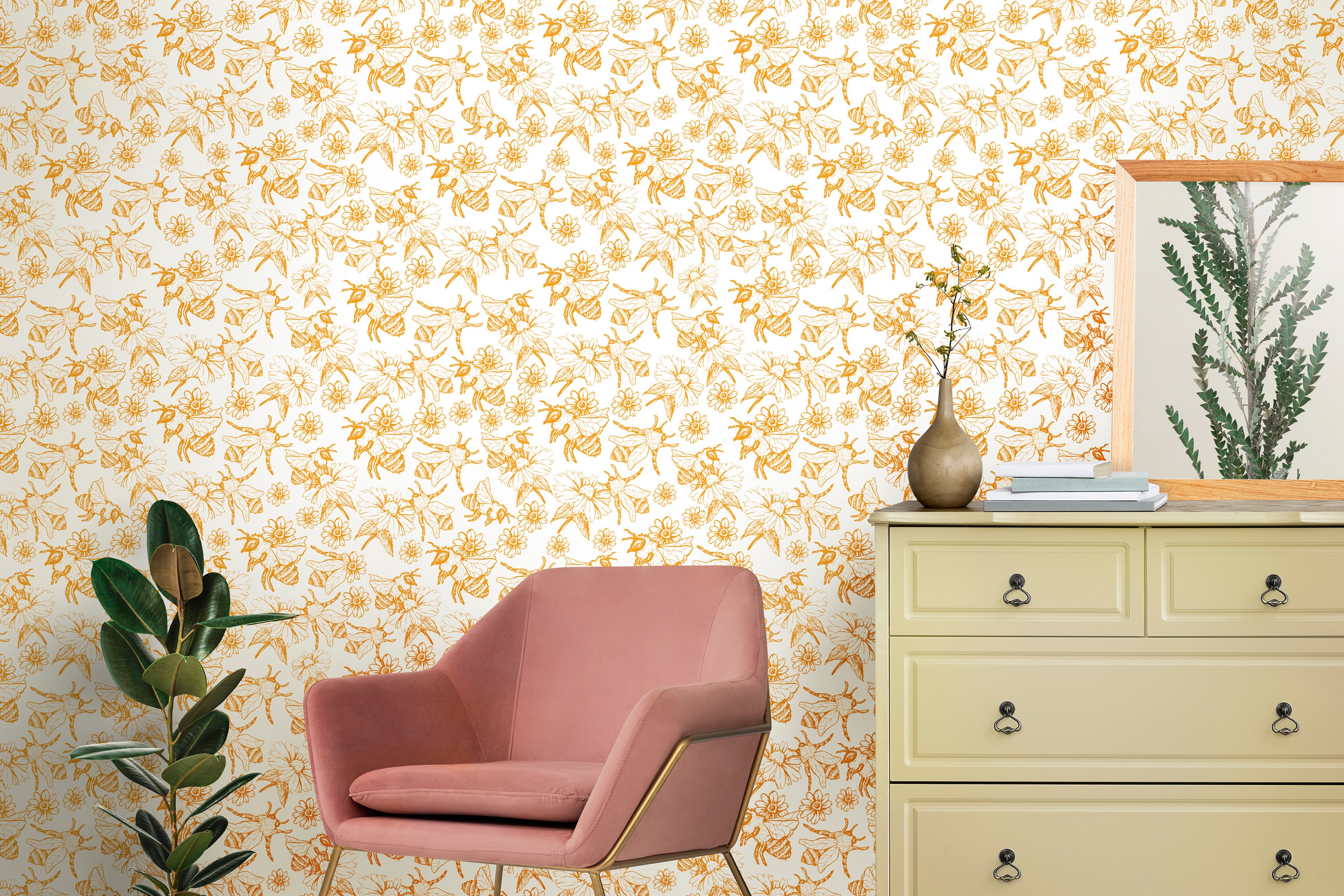 Honey Bee Wallpaper Bee Peel and Stick Honey Flower Wallpaper - Etsy