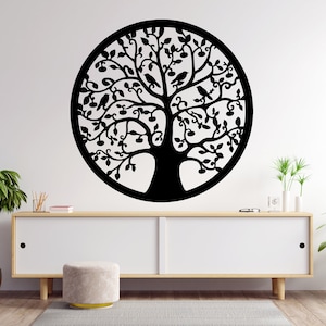 Large Round Tree of Life With Birds Wall Art Tree Wall Decal, Tree Art ...
