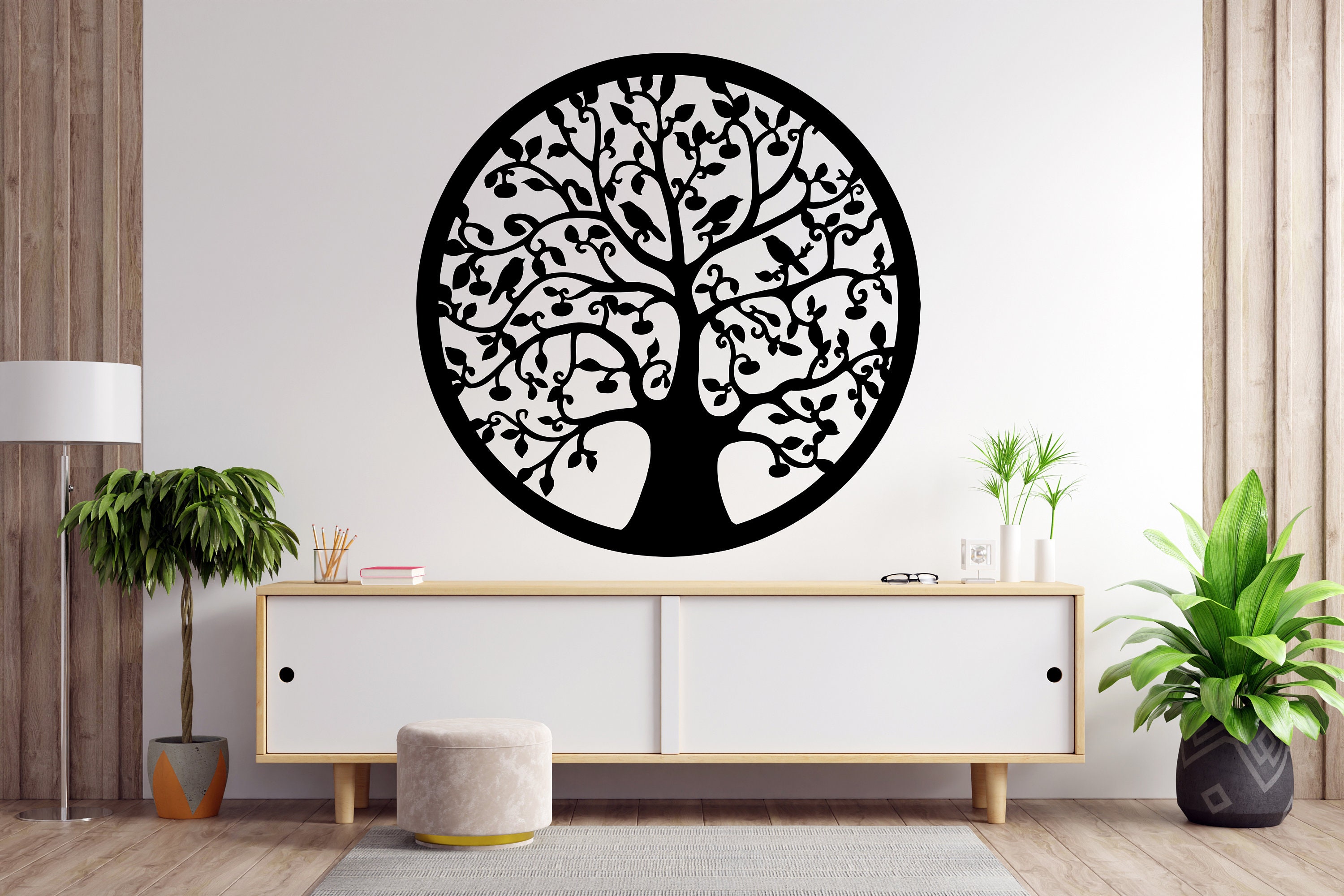Large Round Tree of Life With Birds Wall Art Tree Wall Decal - Etsy