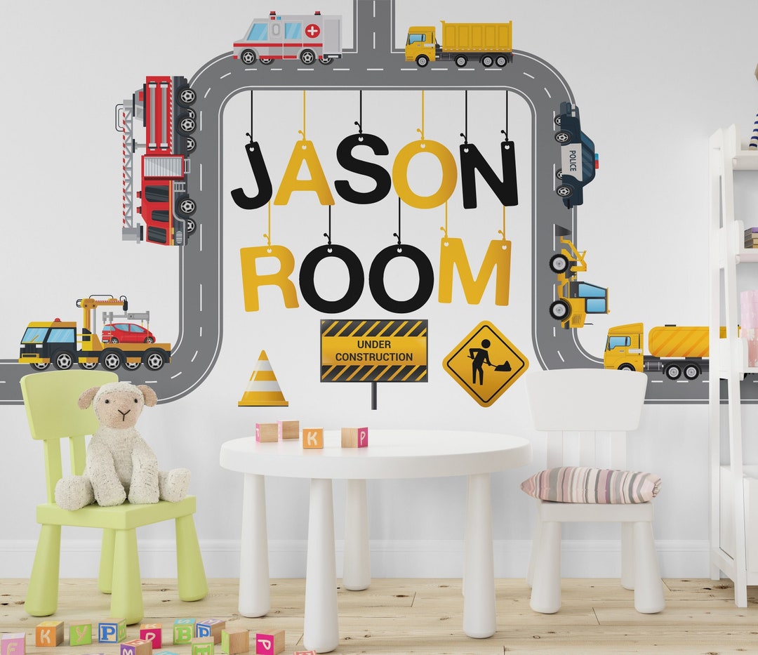 Custom Name Constuction, Transportation Wall Decal, Vehicles Cars Wall ...