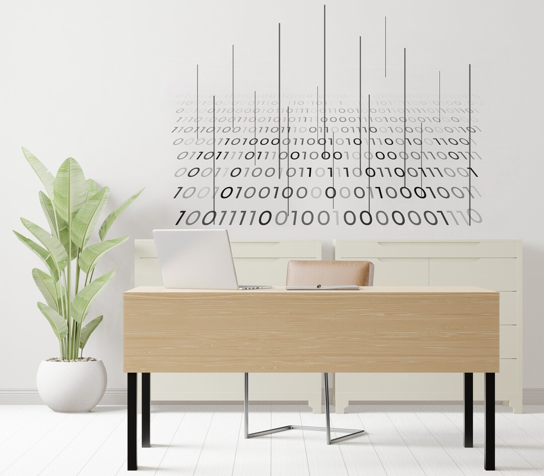 Binary Code Wall Decal, Technology Vinyl Wall Art Decals, Gamer Room ...
